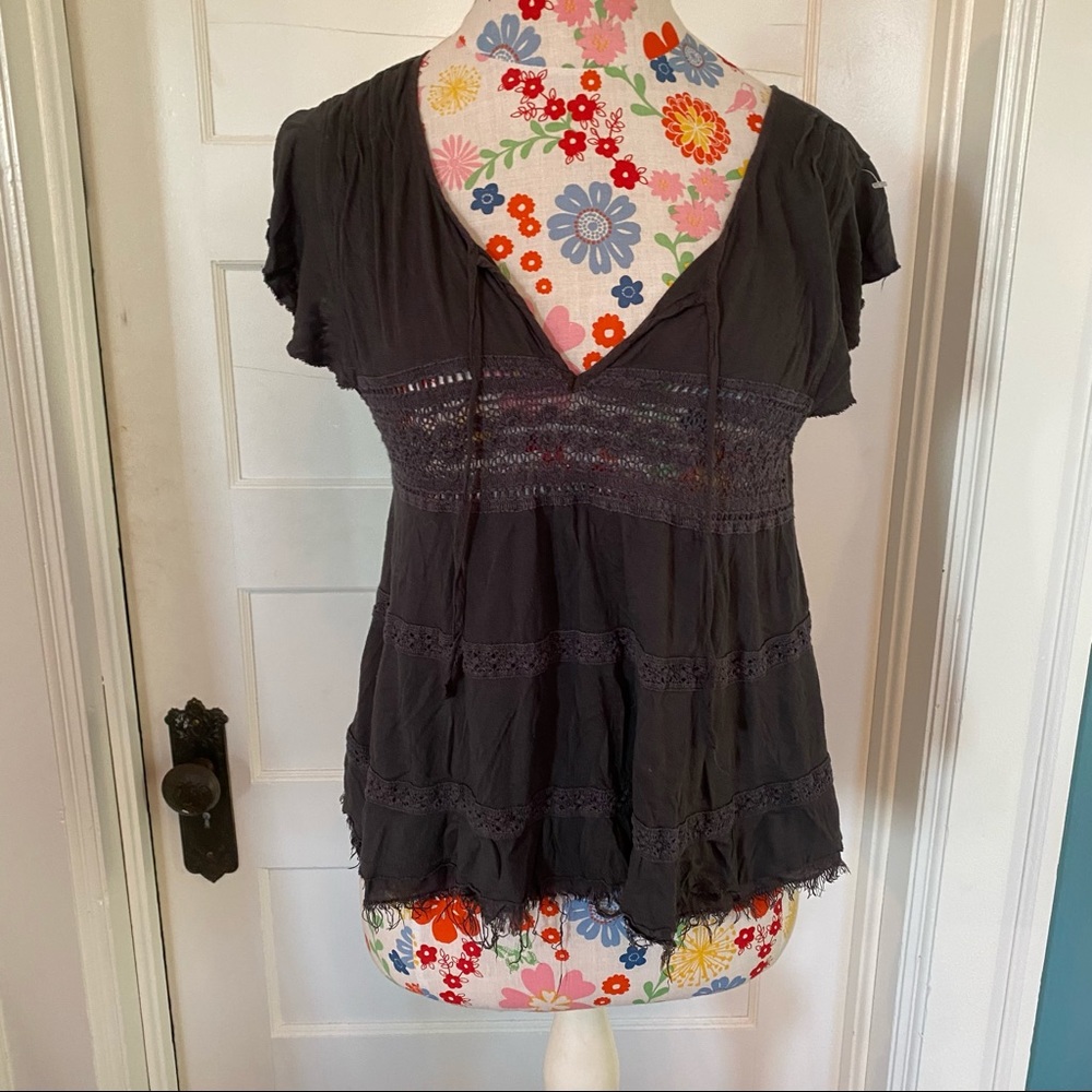 Flutter And Lace Babydoll Top - Gem